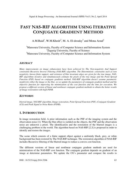 Pdf Fast Nas Rif Algorithm Using Iterative Conjugate Gradient Method