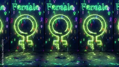 Neon Female Gender Sign Animation On Black Background Female Sexual