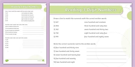 Reading 3 Digit Numbers Worksheet Worksheet Teacher Made