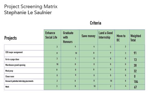 Project Screening Matrix Stephanie Le Saulnier