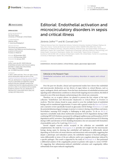 Pdf Editorial Endothelial Activation And Microcirculatory Disorders