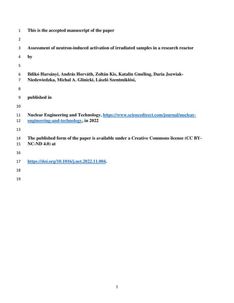 pdf assessment of neutron induced activation of irradiated samples in