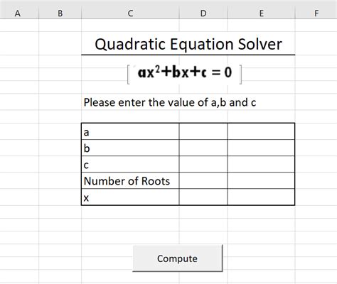 Excel VBA Qudratic Equation Solver