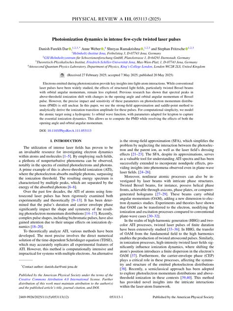 Pdf Photoionization Dynamics In Intense Few Cycle Twisted Laser Pulses