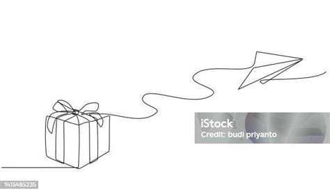골판지 상자가있는 종이 비행기의 연속 한 줄 그리기 온라인 쇼핑 개념 낙서 스타일의 상자가있는 종이 비행기에서 빠른 배달 벡터 일러스트 레이 션 공급망에 대한 스톡 벡터