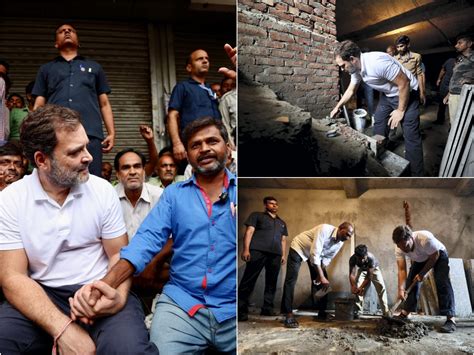 अचानक मजदूरों से मिलने पहुंचे राहुल गांधी सीमेंट मिलाकर की दीवार की
