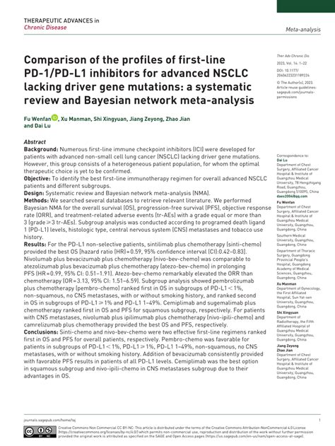 Pdf Comparison Of The Profiles Of First Line Pd Pd L Inhibitors