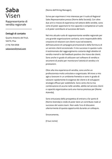 Esempi Di Lettere Di Presentazione Rappresentante Di Vendita Regionale