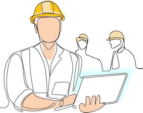기계 산업 공장의 노동자 최소한의 디자인을 위한 연속적인 선 그리기 프리미엄 벡터