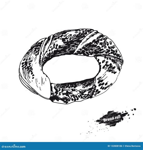Rollo De Pan Aislado En El Fondo Blanco Bosquejos Del Vector