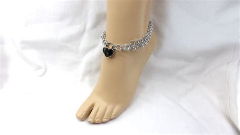 Locking Anklet Silver Heart Lock Ankle Bracelet Bdsm Jewelry Bdsm