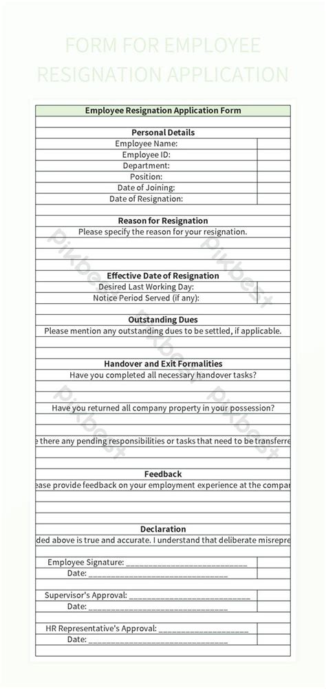 Crafting An Effective Employee Resignation Request Form Excel Template Free Download Pikbest