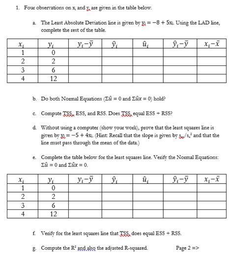 1 Four Observations On Xi And Yh Are Given In The