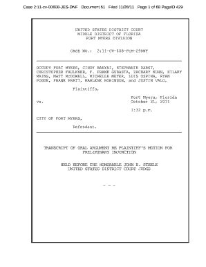 Fillable Online Clearinghouse TRANSCRIPT OF ORAL ARGUMENT RE PLAINTIFF