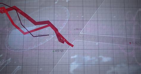 Animation Of Red Line Graph Showing Downward Trend Over Grid With Numbers Stock Footage Video