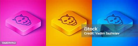 분홍색과 주황색 파란색 배경에 고립 된 뿔 아이콘악마의 등색 라인 마스크 정사각형 버튼입니다 벡터 0명에 대한 스톡 벡터 아트 및 기타 이미지 Istock