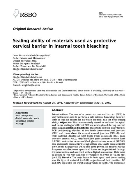 Pdf Sealing Ability Of Materials Used As Protective Cervical Barrier In Internal Tooth Bleaching