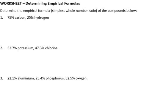 Worksheet Determining Empirical Formulas Teaching Resources