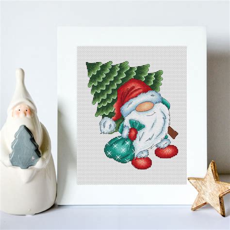 Gnome With Christmas Tree Cross Stitch Pattern Pdf Gnome Cr Inspire