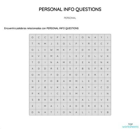 Personal Info Questions Interactive Worksheet Topworksheets