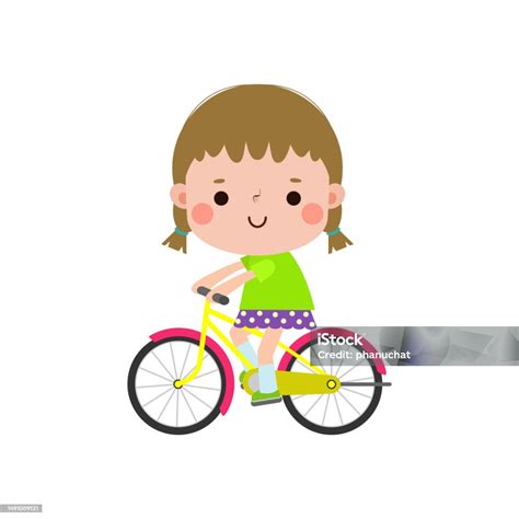 자전거를 타는 행복한 아이들 자전거를 탄 귀여운 소녀 스포츠 개념 하얀 배경에 고립된 어린이 자전거 벡터 그림 건강한 생활방식에 대한 스톡 벡터 아트 및 기타 이미지
