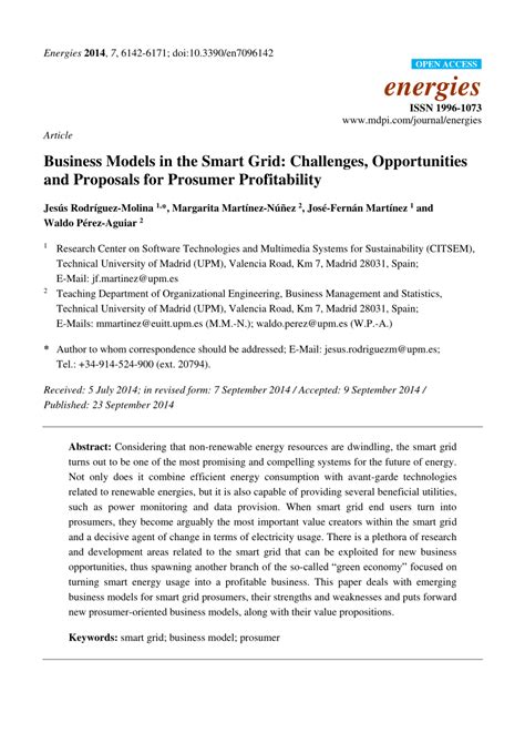 Pdf Business Models In The Smart Grid Challenges Opportunities And Proposals For Prosumer