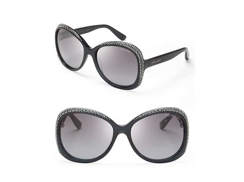Jimmy Choo Lu Crystal Oversized Sunglasses In Dark Grey Natural Lyst