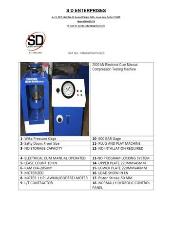 Analog Compression Testing Machine 2000 Kn Electrical Cum Manual For