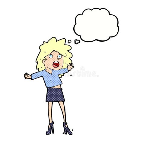 Cartoon Woman Having Trouble Walking In Heels With Thought Bubbl Stock