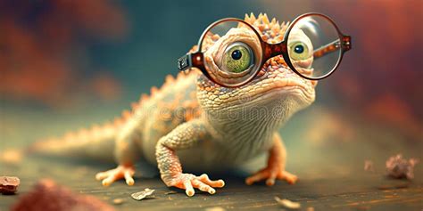 Realistic Illustration Of A Lizard With Glasses Generative Ai Stock Illustration