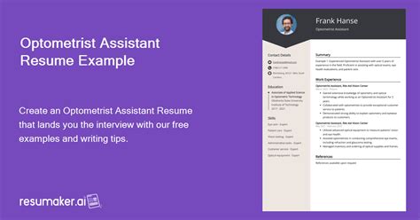 Optometrist Assistant Resume Job Description Sample And Guide