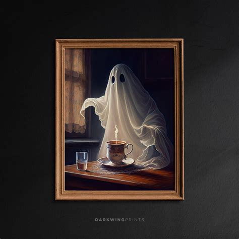 Ghost Drinking Tea Kitchen Decor Vintage Poster Dark Academia