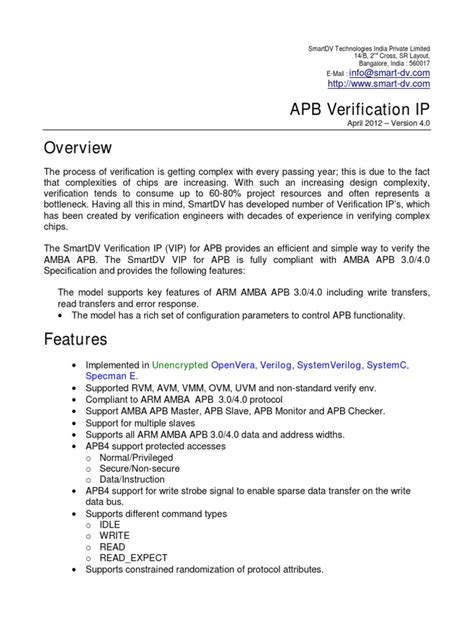 Apb Verification Ip Overview Pdf Digital Technology Electronic