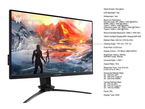 Acer XB273U GXBMIIPRUZX UM.HX3AA.X05 27" QHD 2560 x 1440 (2K) 240 Hz ...