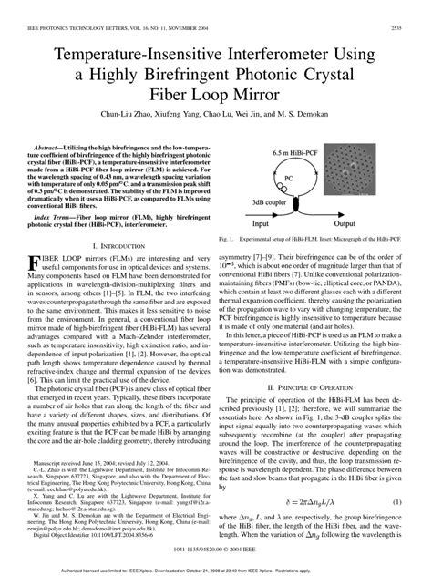 Pdf Temperature Insensitive Interferometer Using A Highly