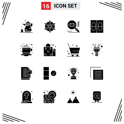 Set Of 16 Commercial Solid Glyphs Pack For Coffee Medical Wheel Pills