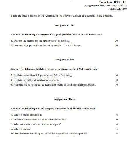 IGNOU BSOC SOLVED ASSIGNMENT ENGLISH MEDIUM