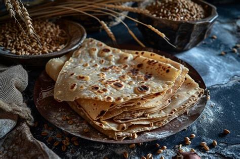 Premium Photo Indian Chapati Or Fulka Or Gehu Roti With Wheat Grains