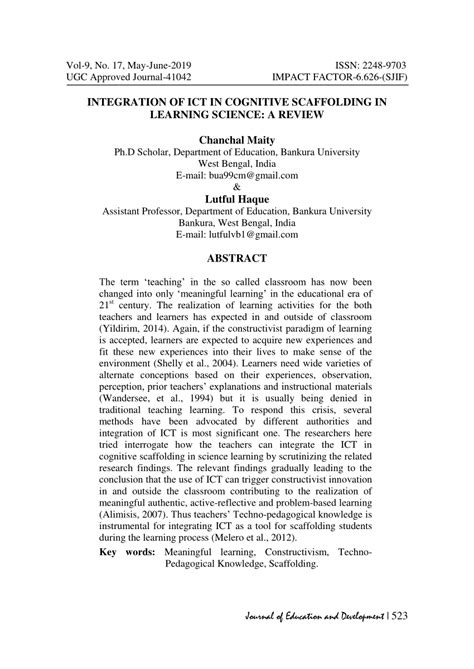 Pdf Integration Of Ict In Cognitive Scaffolding In Learning Science
