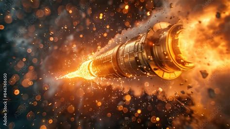 Rocket Launch For Space Exploration An Exploded Rocket Engine Is Shown