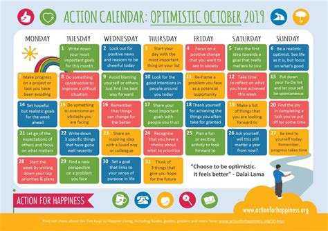 Action For Happiness Monthly Action Calendar Power To Live More