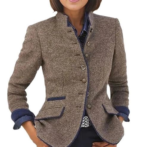 Zolucky Solid Vintage Blazer Stand Collar Jacket In 2024 Long Sleeves