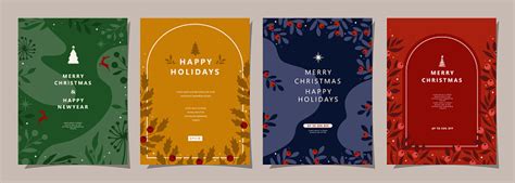 메리 크리스마스와 새해 복 많이 받으세요 배경의 세트입니다 인사말 및 초대장 웹 배너 휴일 표지 전단지 포스터 디자인 템플릿 현대 평면 벡터 그림입니다 0명에 대한 스톡