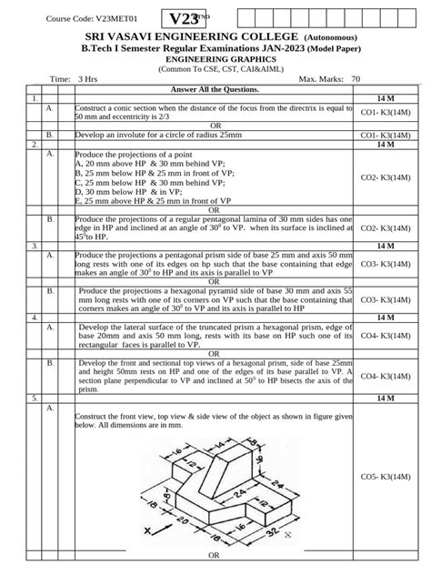 Btech Engineering Graphics Model Paper Pdf Euclidean Geometry