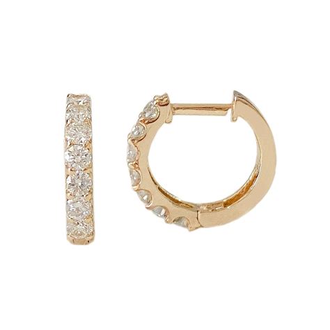 Diamond 14K Solid Gold Thick Huggie Hoop Earrings 11 5mm X Etsy