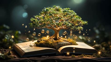 Premium Photo A Tree Growing On An Open Book