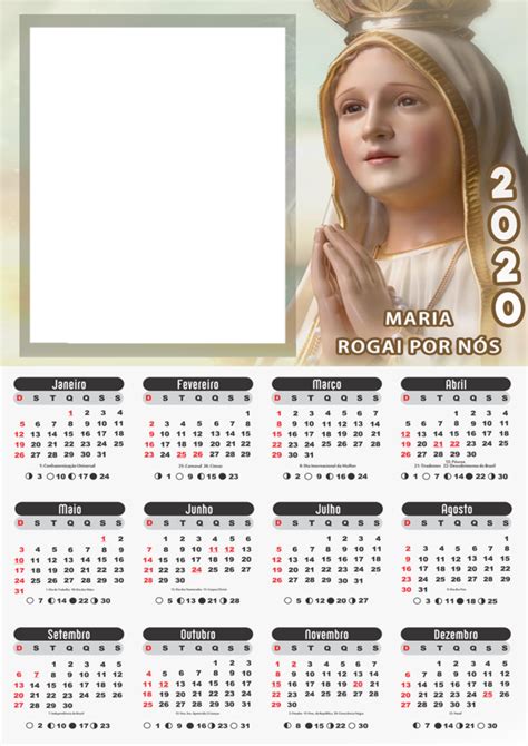 Rogai por nós nossa senhora calendário religioso 2020