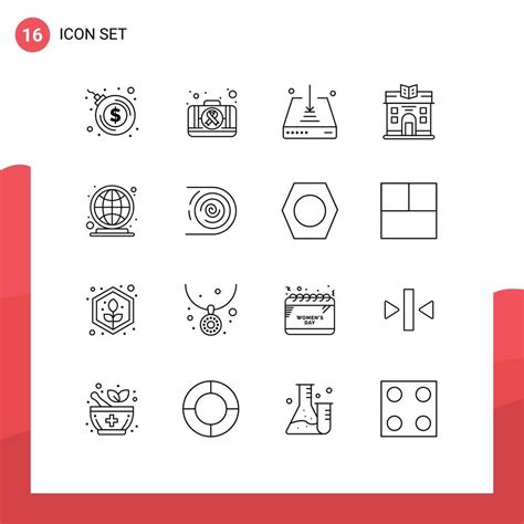 Pictogram Set Of 16 Simple Outlines Of Market Place Globe Down Earth Life Editable Vector Design