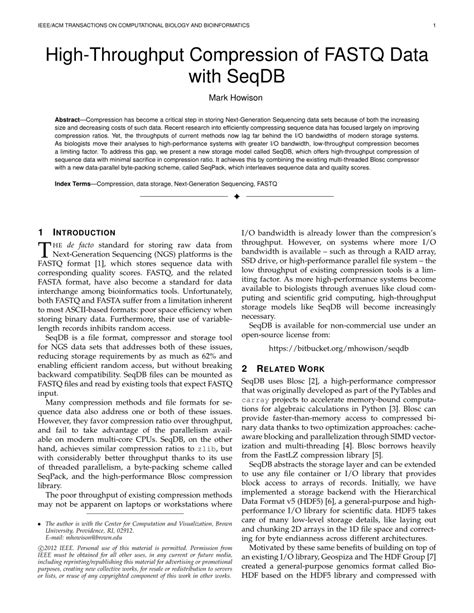 Pdf High Throughput Compression Of Fastq Data With Seqdb