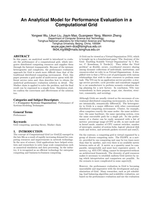 Pdf An Analytical Model For Performance Evaluation In A Computational